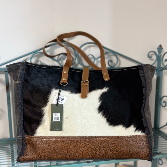 Myra Bag | Bags | New Western Myra Bag Genuine Cowhide Canvas Leather ...